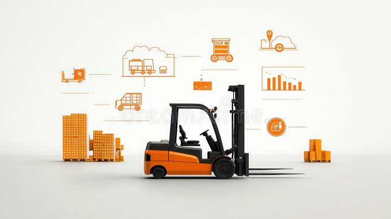 Modern Forklift in Warehouse with Logistics Icons and Supply Chain ...