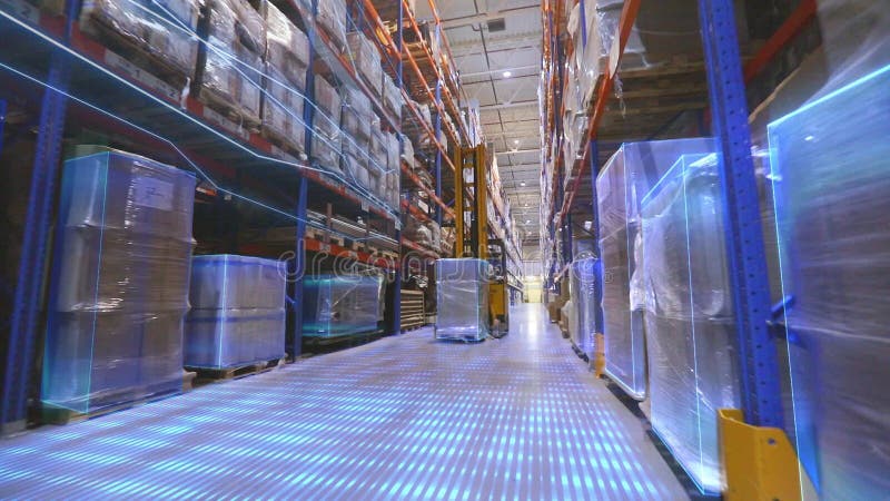 Forklift in a Modern Warehouse. Forklift in the Warehouse Concept. Work ...