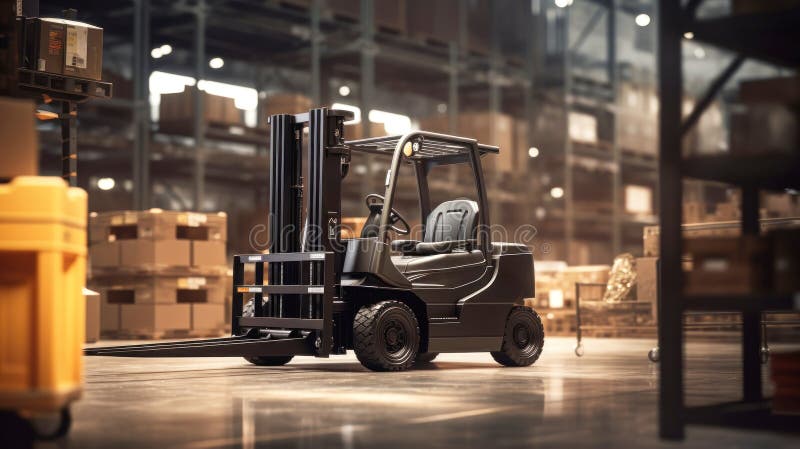 A Modern Forklift for Working in a Warehouse, Loading, Unloading and ...