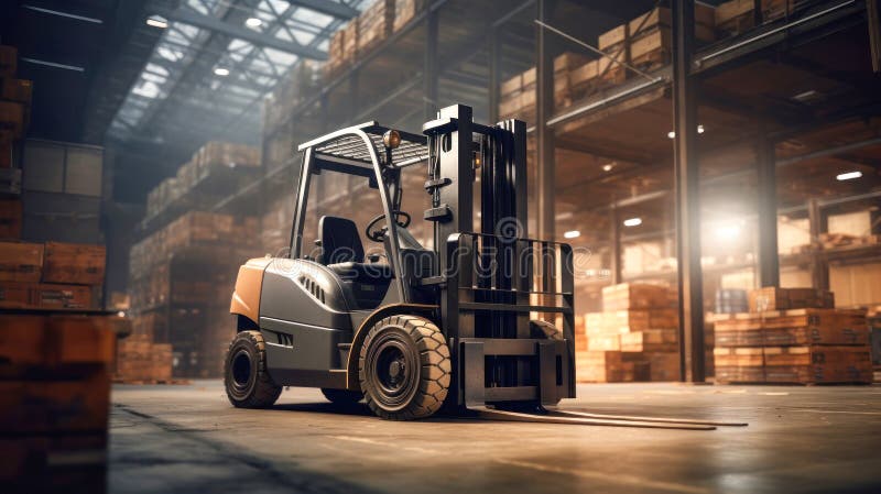 A Modern Forklift for Working in a Warehouse, Loading, Unloading and ...