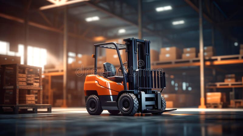 A Modern Forklift for Working in a Warehouse, Loading, Unloading and ...