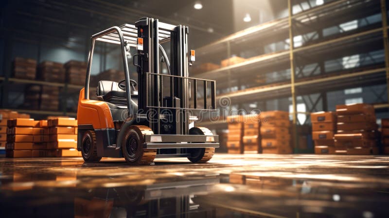 A Modern Forklift for Working in a Warehouse, Loading, Unloading and ...