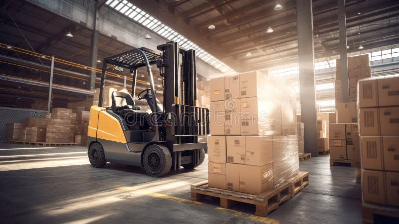 A Modern Forklift for Working in a Warehouse, Loading, Unloading and ...