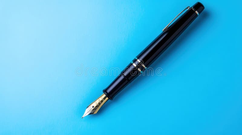 Modern Fountain Pen on Bright Blue Background Stock Illustration ...