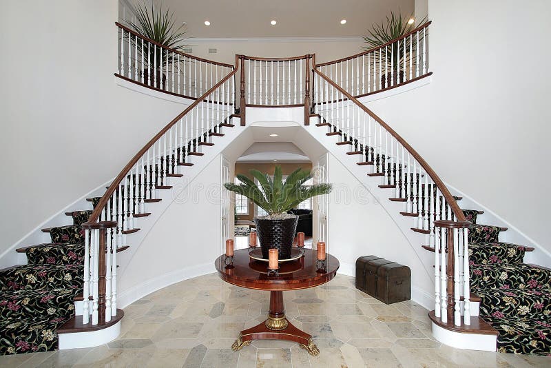 Double Staircase Foyer Modern Free Elegant Staircase Ambiance Image