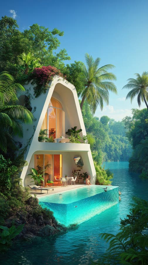 Jungle Modern House Poolside Relaxation Stock Photos - Free & Royalty ...