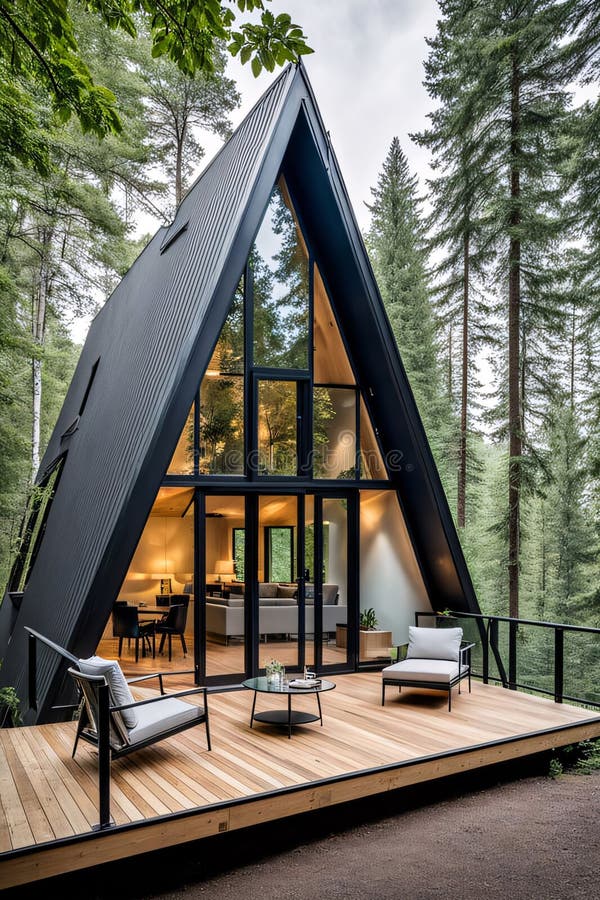 Modern a-Frame Retreat: Elevated Elegance in Nature Stock Illustration ...