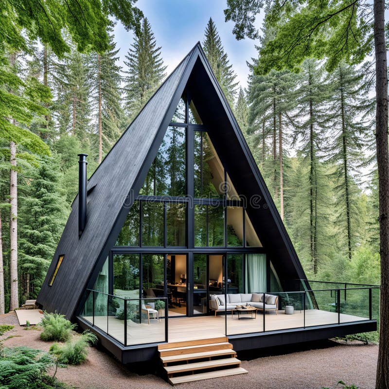 Modern a-Frame Retreat: Elevated Elegance in Nature Stock Illustration ...