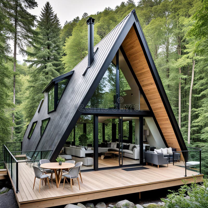 Modern a-Frame Retreat: Elevated Elegance in Nature Stock Illustration ...
