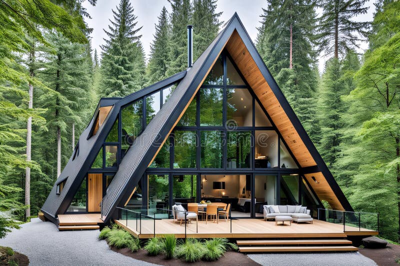 Modern a-Frame Retreat: Elevated Elegance in Nature Stock Illustration ...