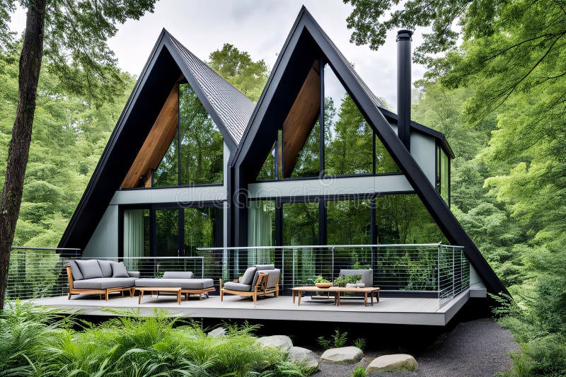 Modern a-Frame Retreat: Elevated Elegance in Nature Stock Illustration ...
