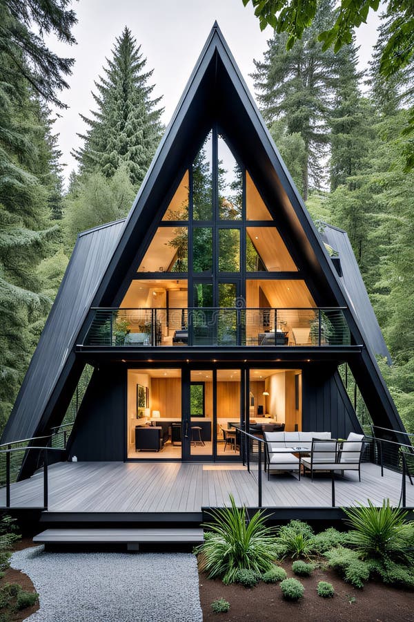 Modern a-Frame Retreat: Elevated Elegance in Nature Stock Illustration ...