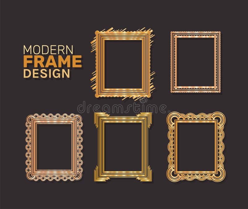 Modern Frames Set Gold Vector Design Stock Vector - Illustration of ...