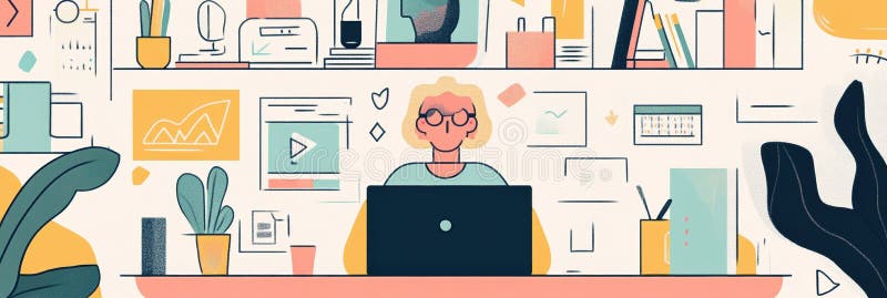 Modern Freelancer Multitasking with Devices in a Sleek Organized ...