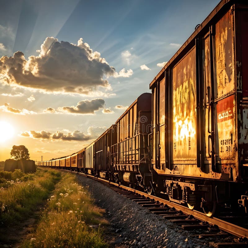 Modern Freight Train with Reflective Metallic Surfaces Stock ...