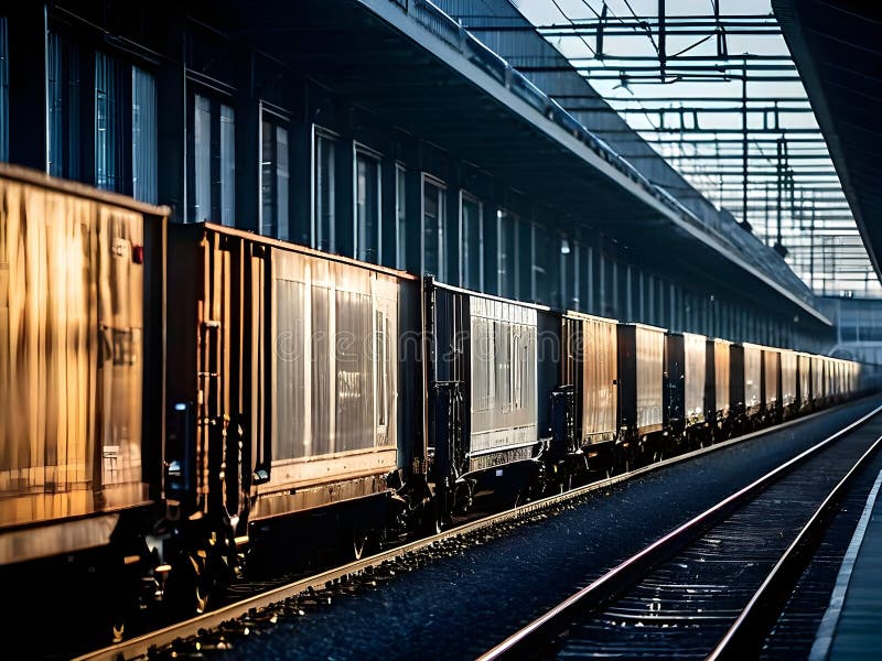 Modern Freight Train with Reflective Metallic Surfaces Stock ...