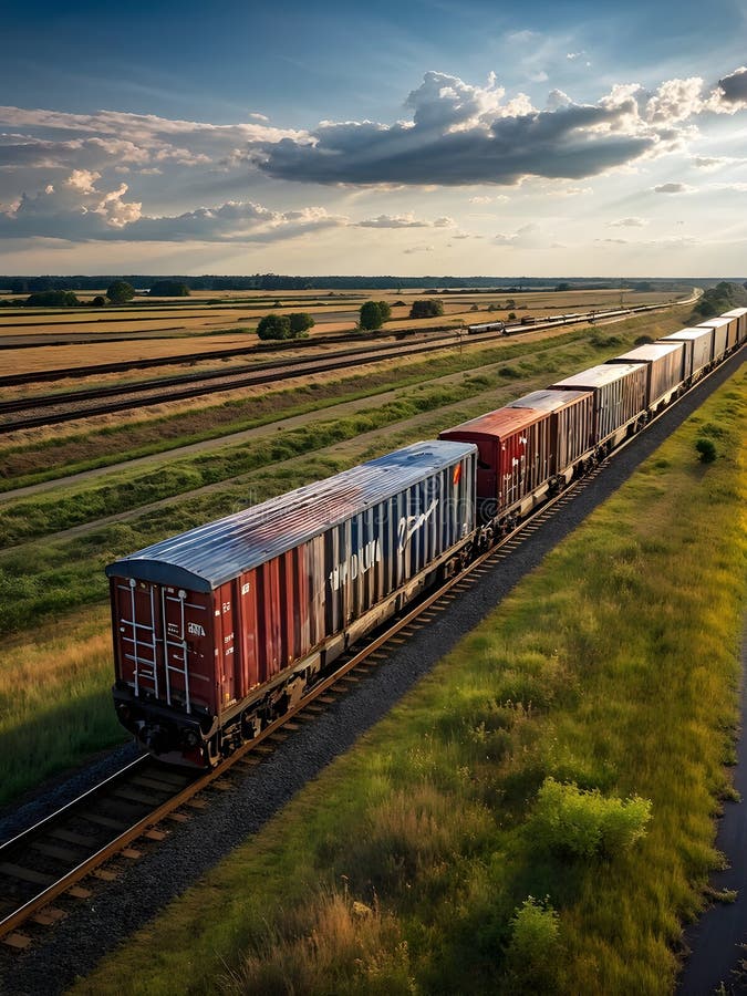 Modern Freight Train with Reflective Metallic Surfaces Stock ...