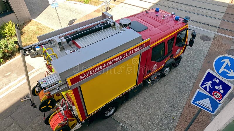 Modern French Fire Engine Attending Fire, View from Above Stock Video ...