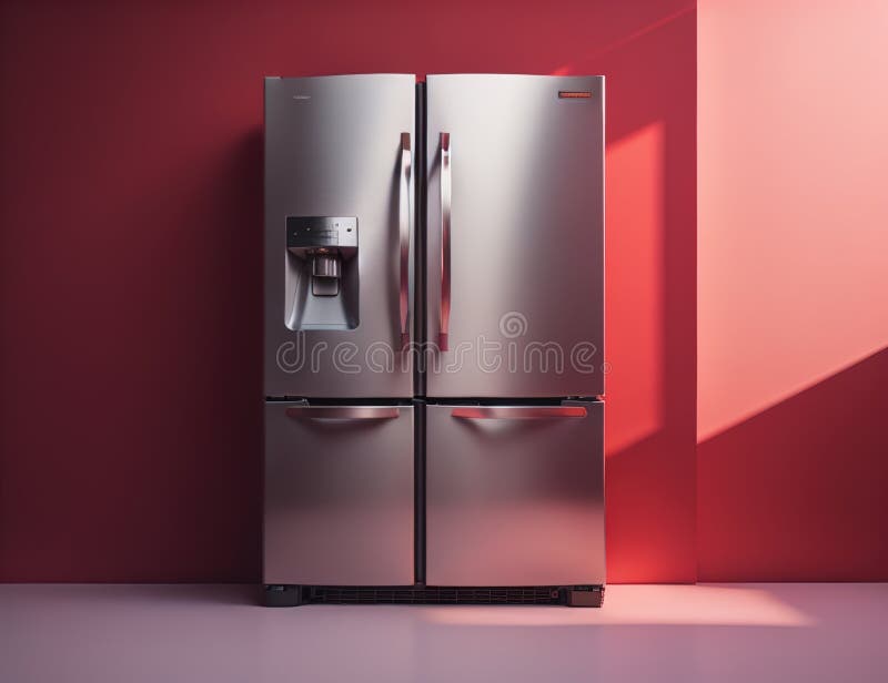 Modern Fridge in Red Interior with Copy Space. Generative Ai Stock ...