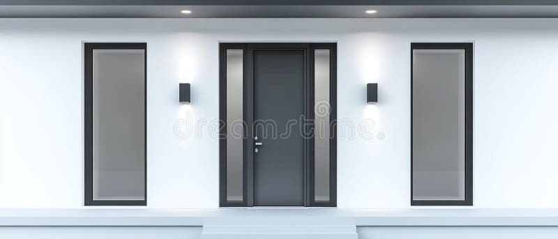 "CONTEMPORARY ENTRANCE DOOR with SIDELIGHTS and LIGHTING" Stock ...