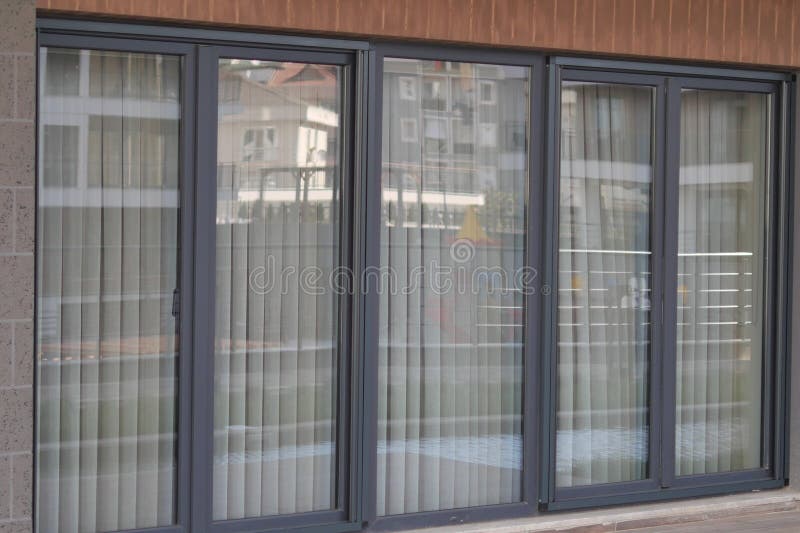 Modern Front Window with Thin Curtains and House Walls from the Outside ...