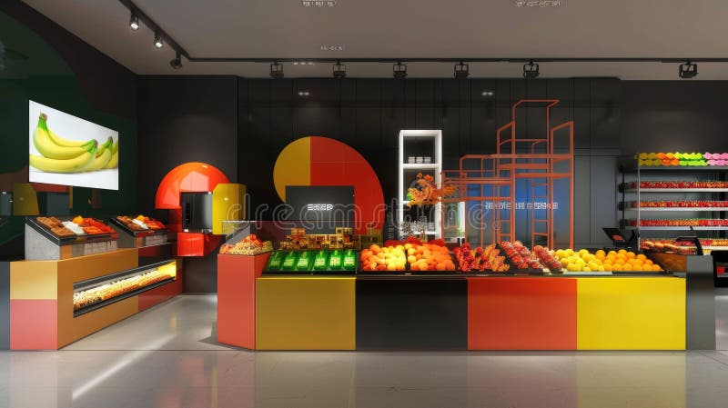 Modern Fruit and Vegetable Store Interior Design Stock Illustration ...