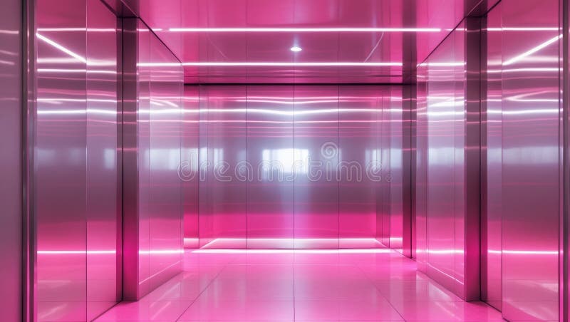 Modern Fuchsia Elevator Hall with Reflected Lights Stock Photo - Image ...