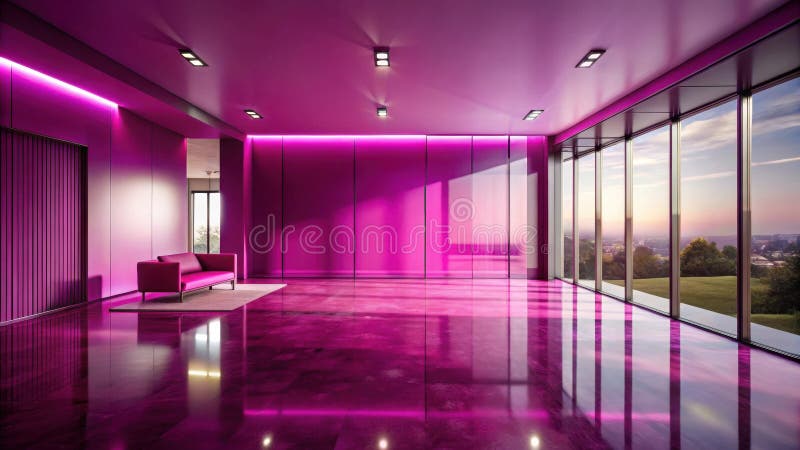 Modern Fuchsia Interior Design Showcasing a Sleek Sofa and Expansive ...