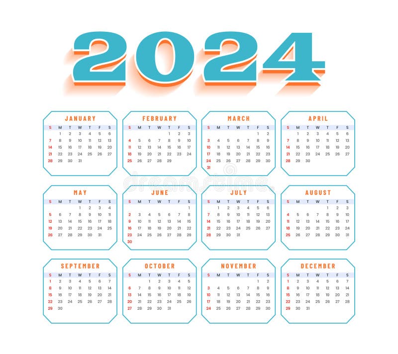 Modern 2024 Full Page Calendar Template Schedule Events Stock Vector ...