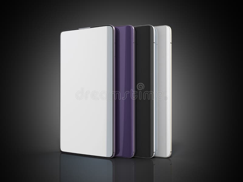Modern Full Screen Smart Phones Random Color 3d Render on Bleck Stock ...