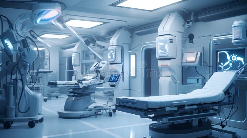 Modern Fully Equipped Operating Room with Robotic Surgical Equipment ...