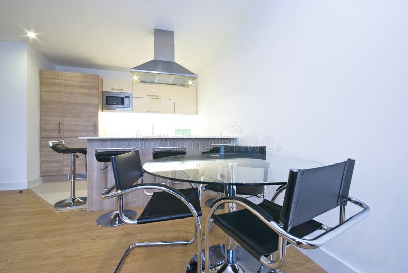 Modern Fully Fitted Kitchen with Dining Area Stock Photo - Image of ...