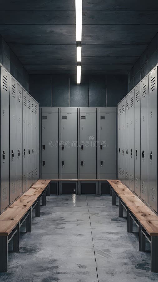 Modern Functionality Empty Locker Room with Contemporary Metal Lockers ...