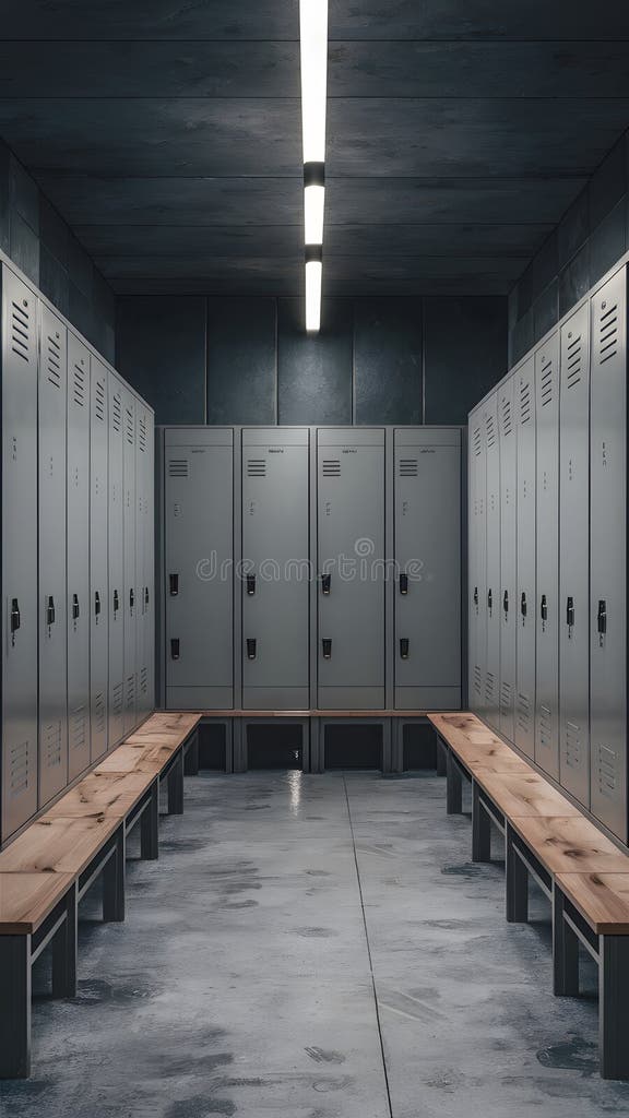 Modern Functionality Empty Locker Room with Contemporary Metal Lockers ...