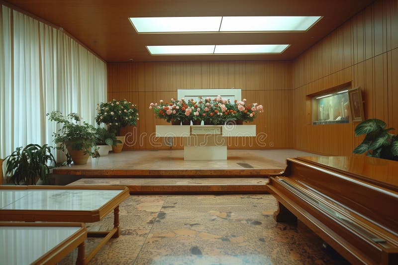 A Modern Funeral Hall Showcases a Tasteful Setting with Floral ...
