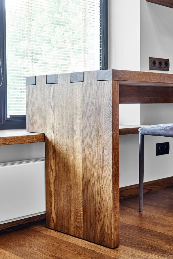 Modern Furniture. Box Joint Solid Wooden Desk Against the Background of ...