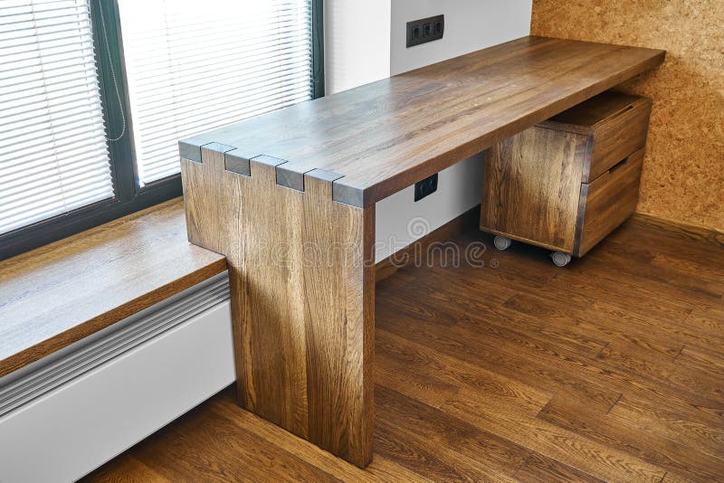 Modern Furniture. Box Joint Solid Wooden Desk Against the Background of ...
