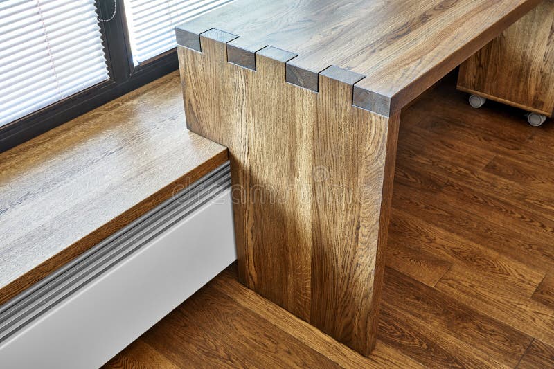 Modern Furniture. Box Joint Solid Wooden Desk Against the Background of ...