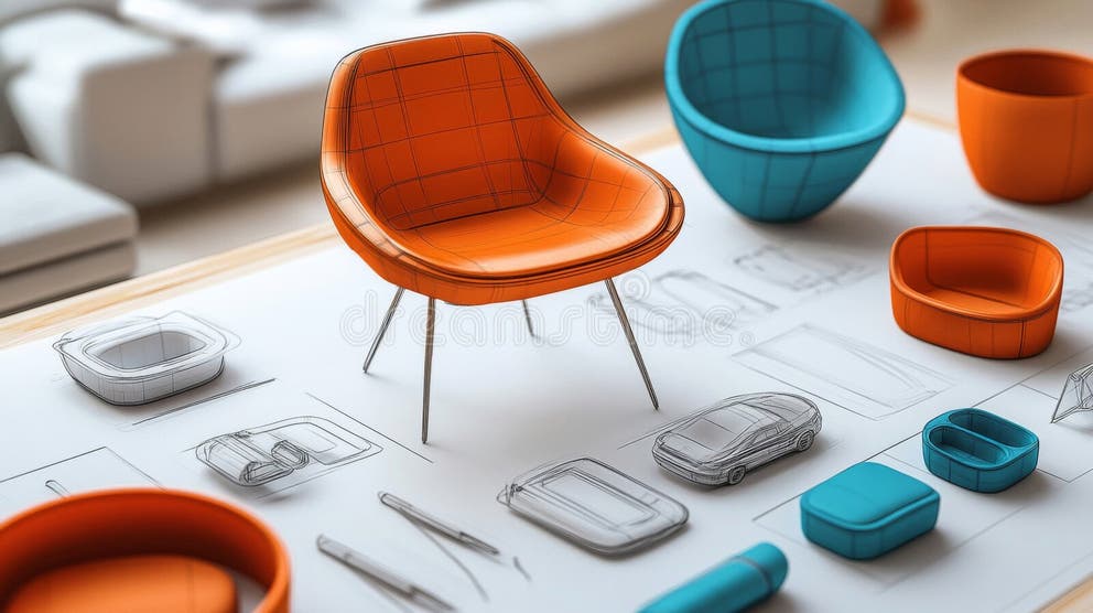 Modern Furniture Design Prototypes on a Table Stock Illustration ...