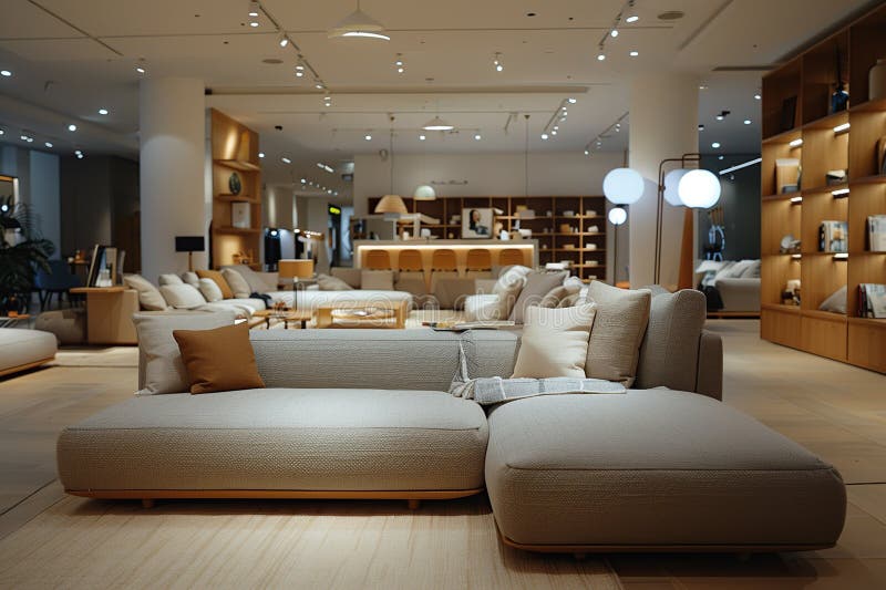 Modern Furniture Showroom Interior Stock Illustration - Illustration of ...