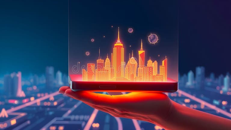 Modern Future Digital Holographic Downtown Stock Illustration ...