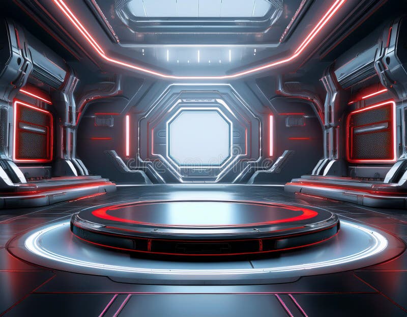 Modern Future: Futuristic Interior with Empty Stage and Technology Sci ...
