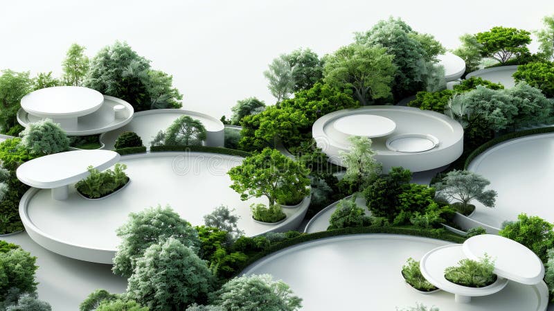 Modern, Futuristic Architecture Nestled within a Lush Green Landscape ...