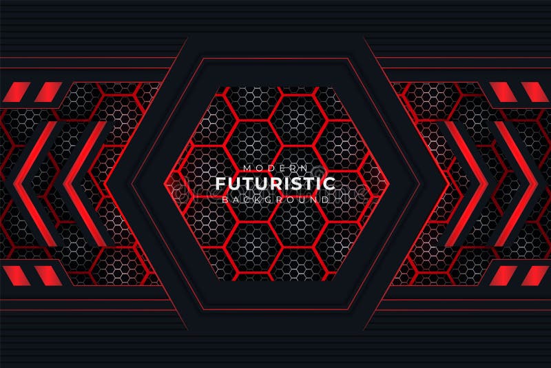 Modern Futuristic Background Dark and Red with Hexagon Pattern Glow in ...
