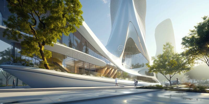 Modern Futuristic Building with Curved Lines and Glass Facade ... Modern Futuristic Building with Curved Lines and Glass Facade ...