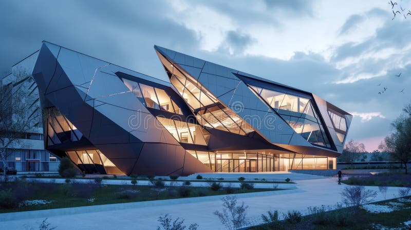 A Modern Building with Many Windows and Stairs for Accessibility Stock ...