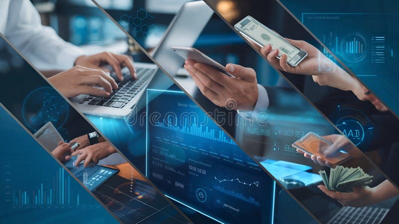 A Modern, Futuristic Business Technology Collage with Multiple Stock ...