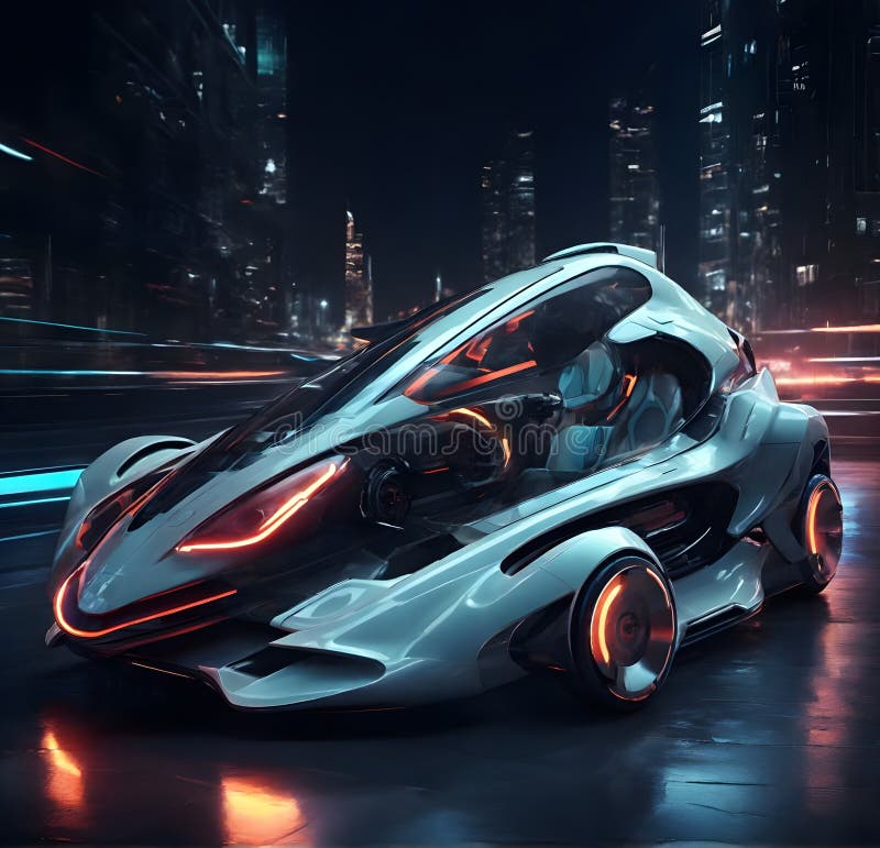 Modern Futuristic Car in Fast Movement at Night Stock Image - Image of ...