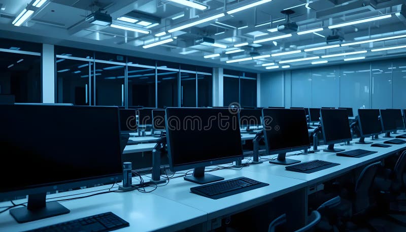 Modern and Futuristic Computer Lab Room Stock Illustration ...