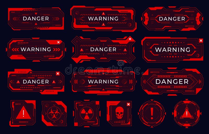 Modern Futuristic Danger Message. Red Frame Template. Pop-ups with a ...